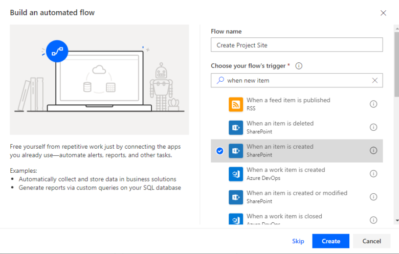 Create a SharePoint (Online) Subsite from Power Automate (Flow)